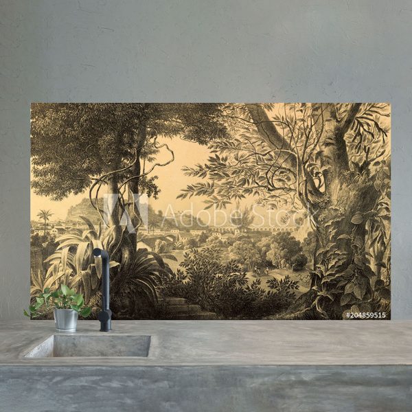 Sepia Landscape Splashback | Custom Jungle Theme Splashbacks